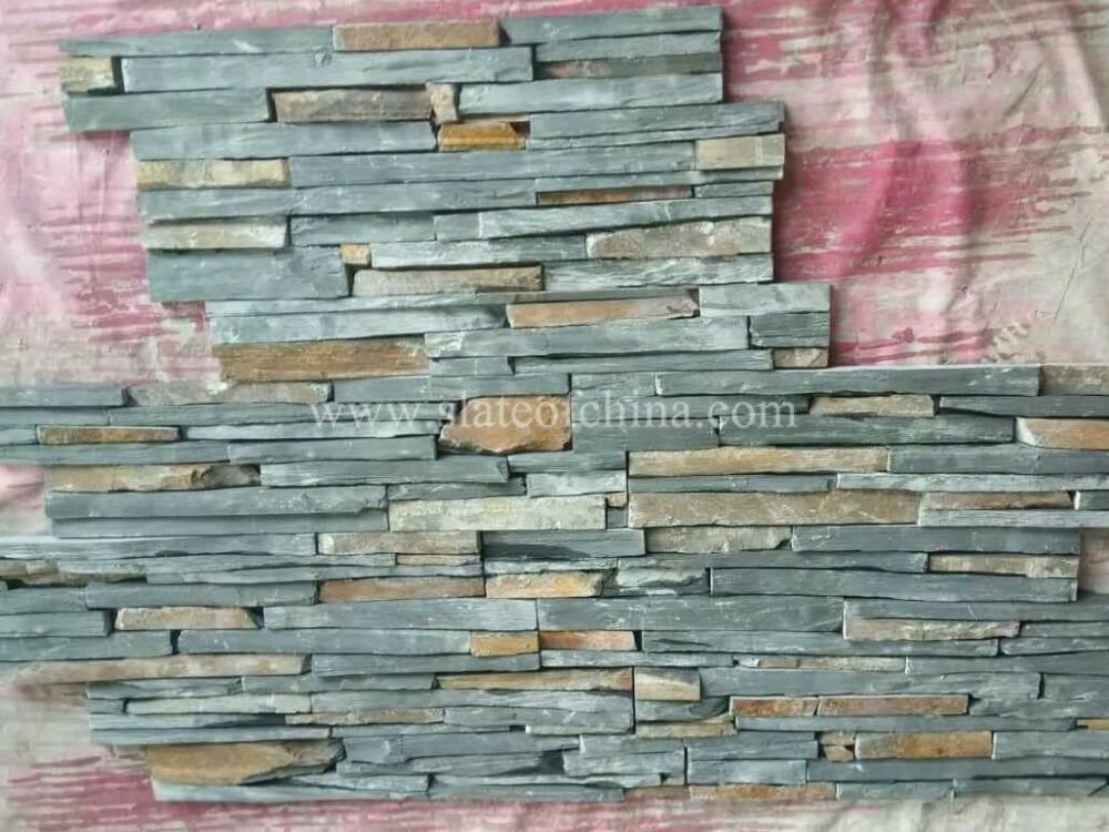 Mixed-Black-Rustic Ledger Slate Wall Panel - Slate Of China